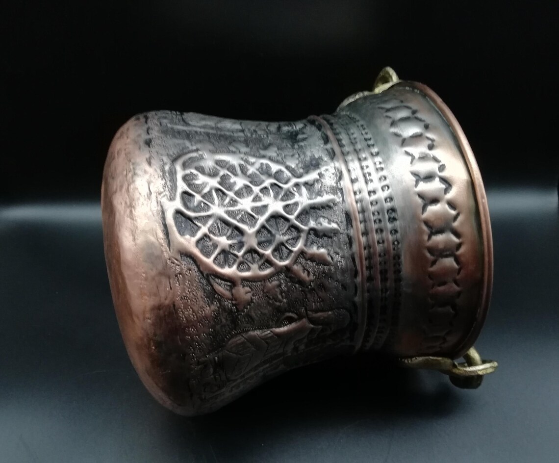 Turkish Hammered Copper Pot Bucket Embossed W/ Motives of Anatolian ...