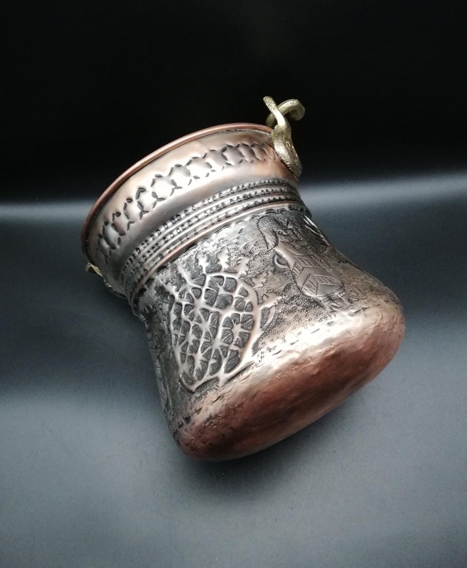 Turkish Hammered Copper Pot Bucket Embossed W/ Motives of Anatolian ...