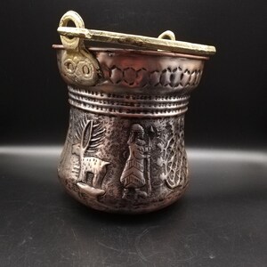 Turkish Hammered Copper Pot Bucket Embossed W/ Motives of Anatolian ...