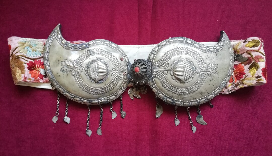 Ottoman Balkans Antique Silk Belt W/ Buckles Embossed W/ Floral ...