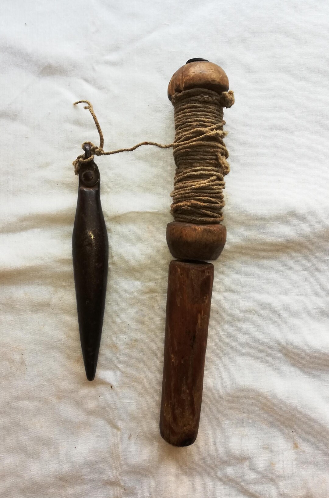 Ottoman Turkish Antique Bronze Plumb Bob Lady's Finger W/ Wooden Pulley ...