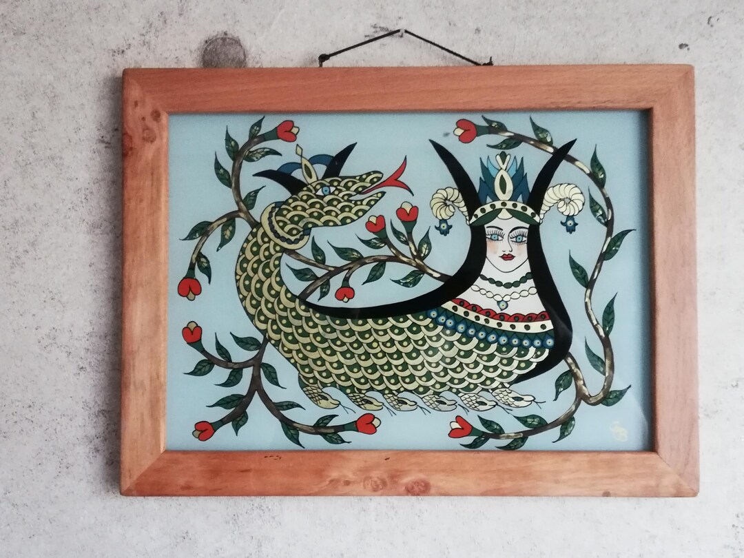 Shahmaran goddess of Snakes Reverse Glass Painting Anatolian Folk ...