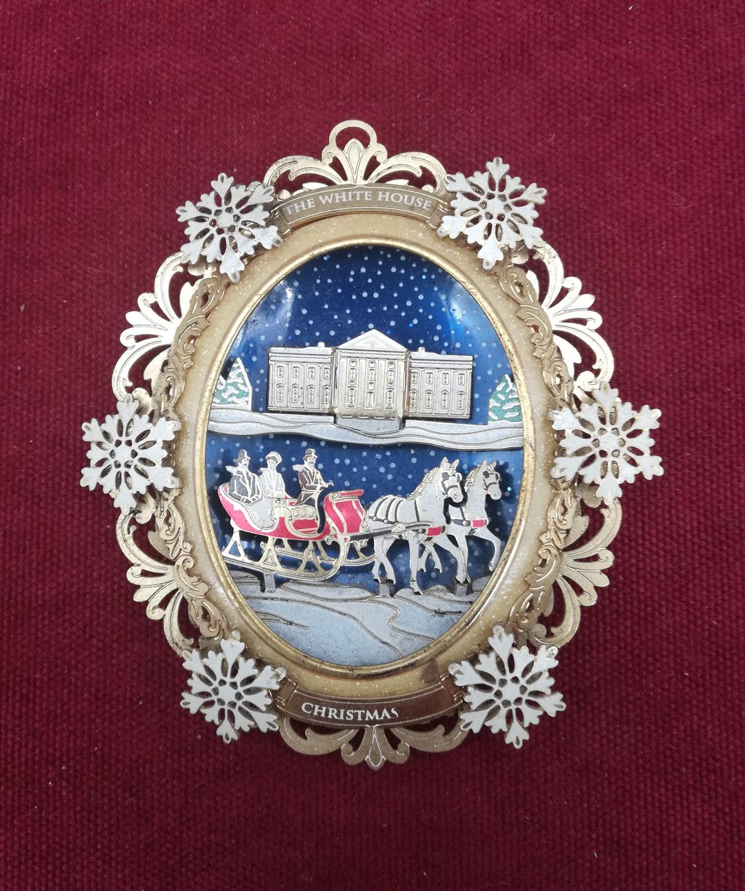 Souvenier of White House Depicting Christmas Night of 1880 - Enameled ...