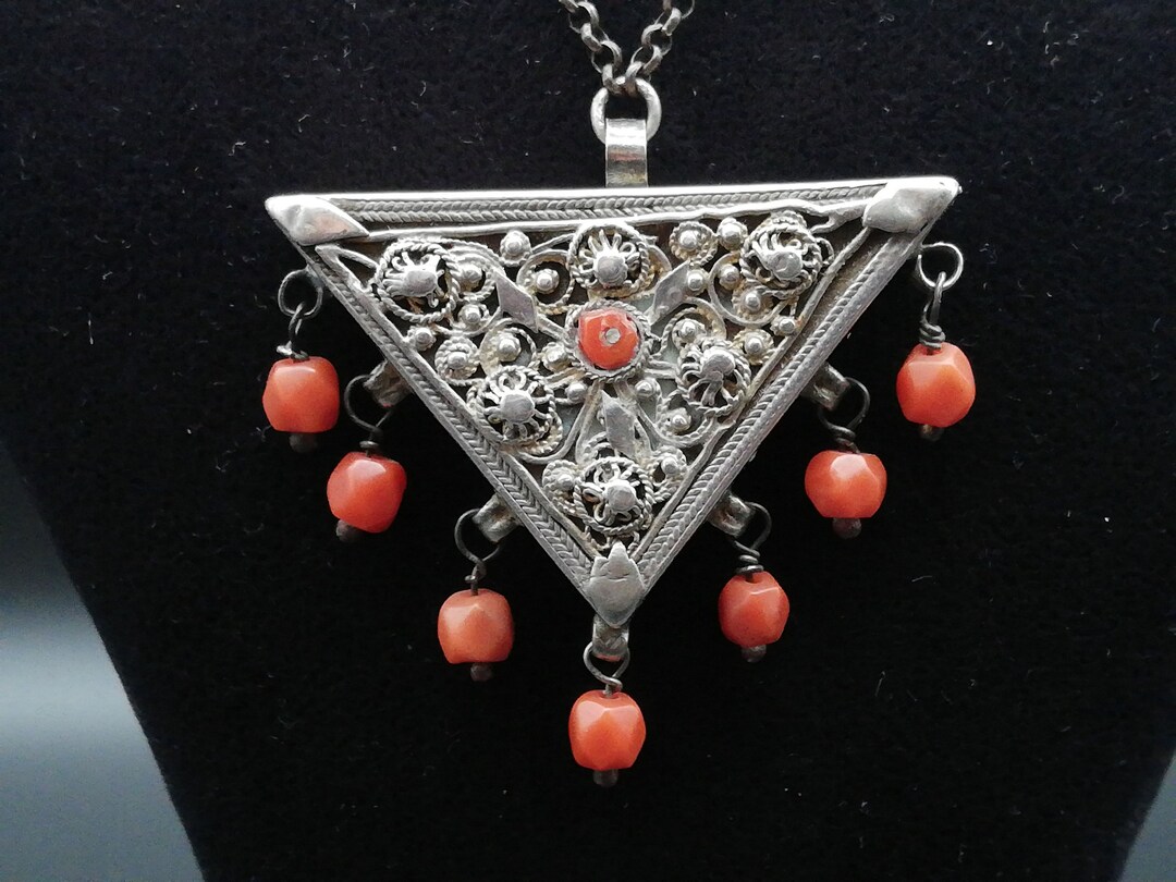 1900's Ottoman Turkish Antique Silver Triangle Amulet Necklace ...