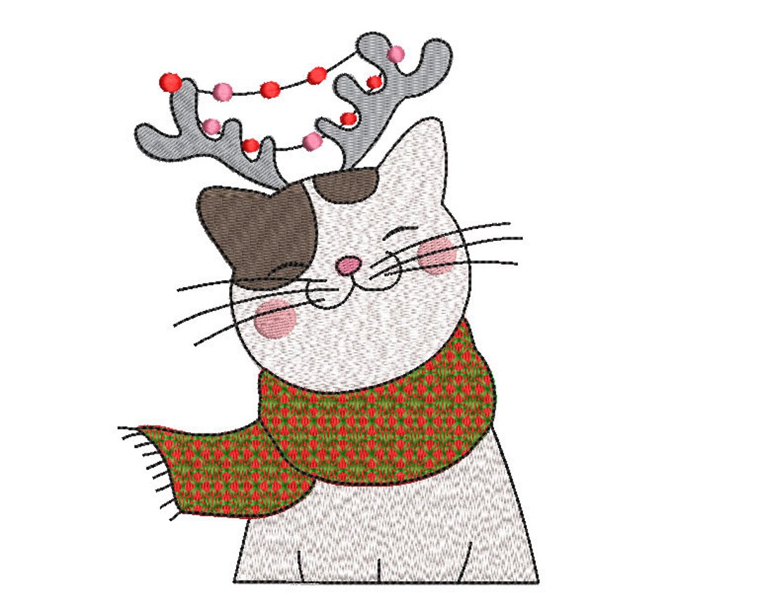 Christmas Cat Machine Embroidery Design - Etsy