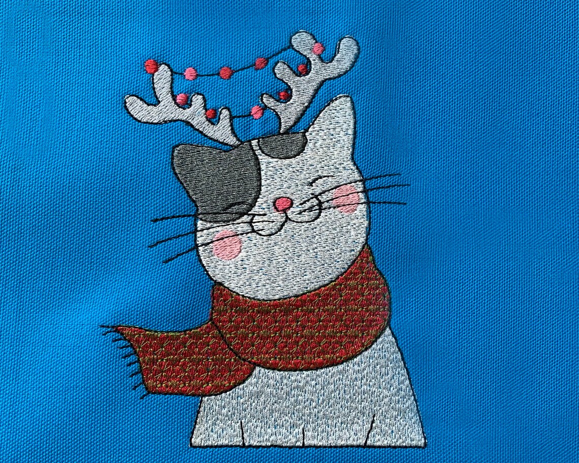 Christmas Cat Machine Embroidery Design - Etsy