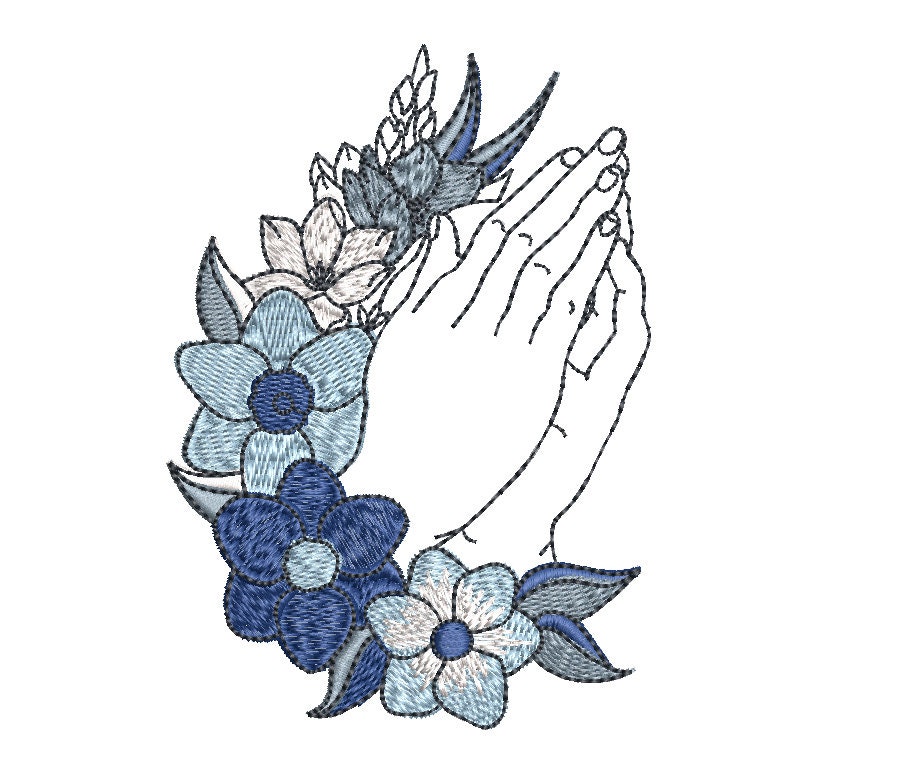 Praying Hand with flowers Machine Embroidery Design | Etsy
