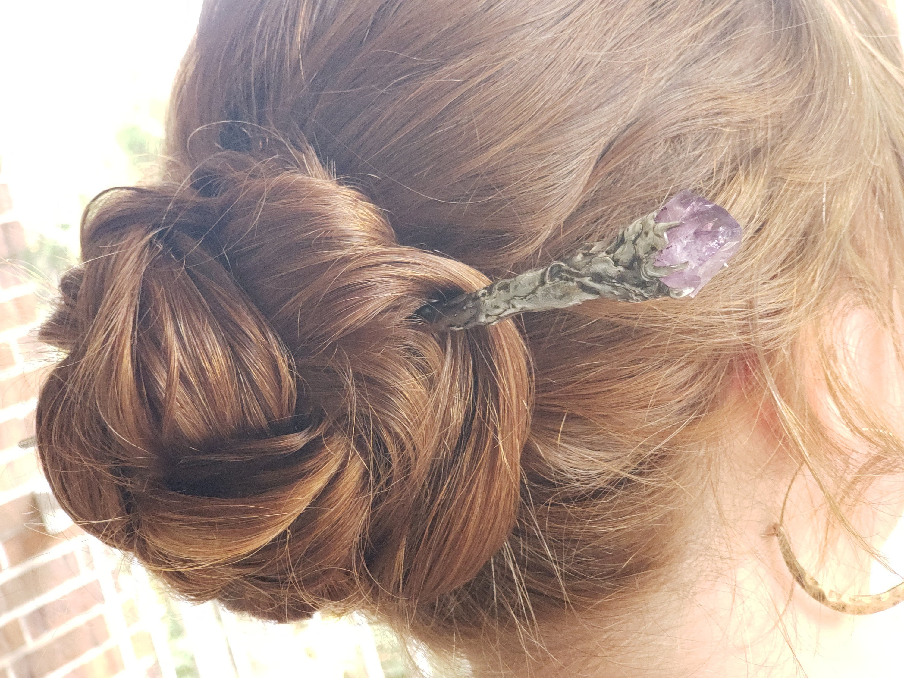 Dark Crystal Hair Stick Raw Amethyst Hair Stick Crystal Hair - Etsy