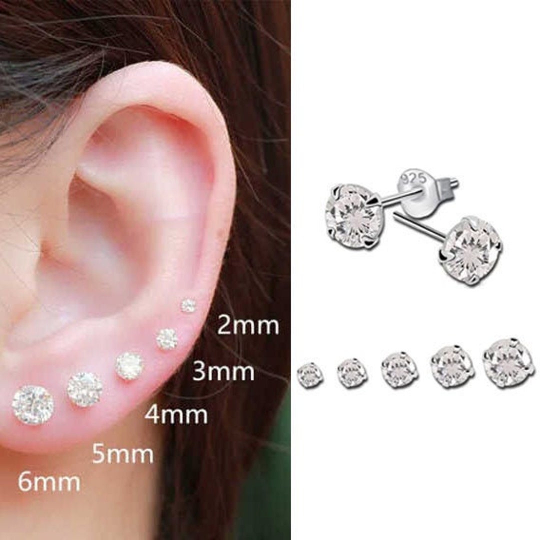 925 Sterling Silver Round Earrings Studs Clear Tiny Small One - Etsy UK