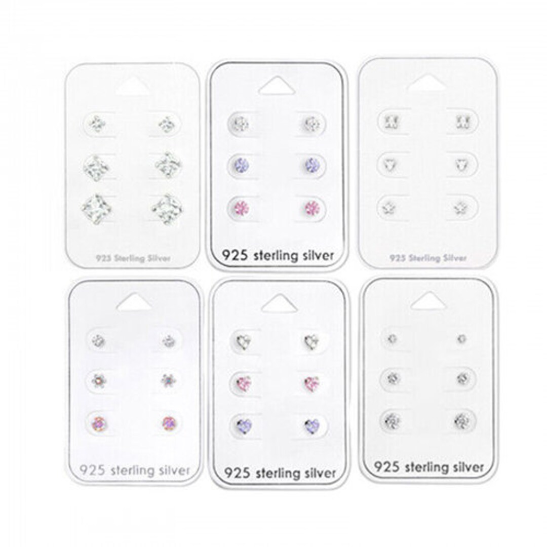 925 Sterling Silver Tiny Small Earrings Studs Set of Three Gift Women ...