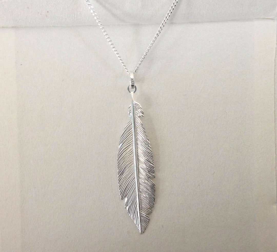 925 Sterling Silver Large Feather Necklace or Pendant Gift Boxed - Etsy