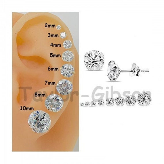 Taylor925Gibson 925 Sterling Silver Round Clear Earrings Studs Tiny Small Large One Pair