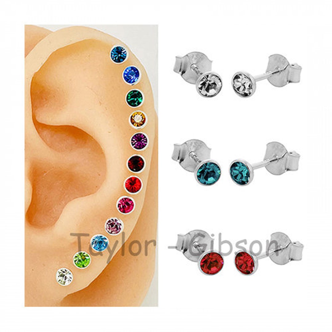 925 Sterling Silver Birthstone Earrings Studs 3mm Tiny Small - Etsy UK