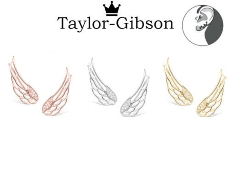 925 Sterling Silver Angel Wings Earrings Crawler Climber Gold | Etsy UK