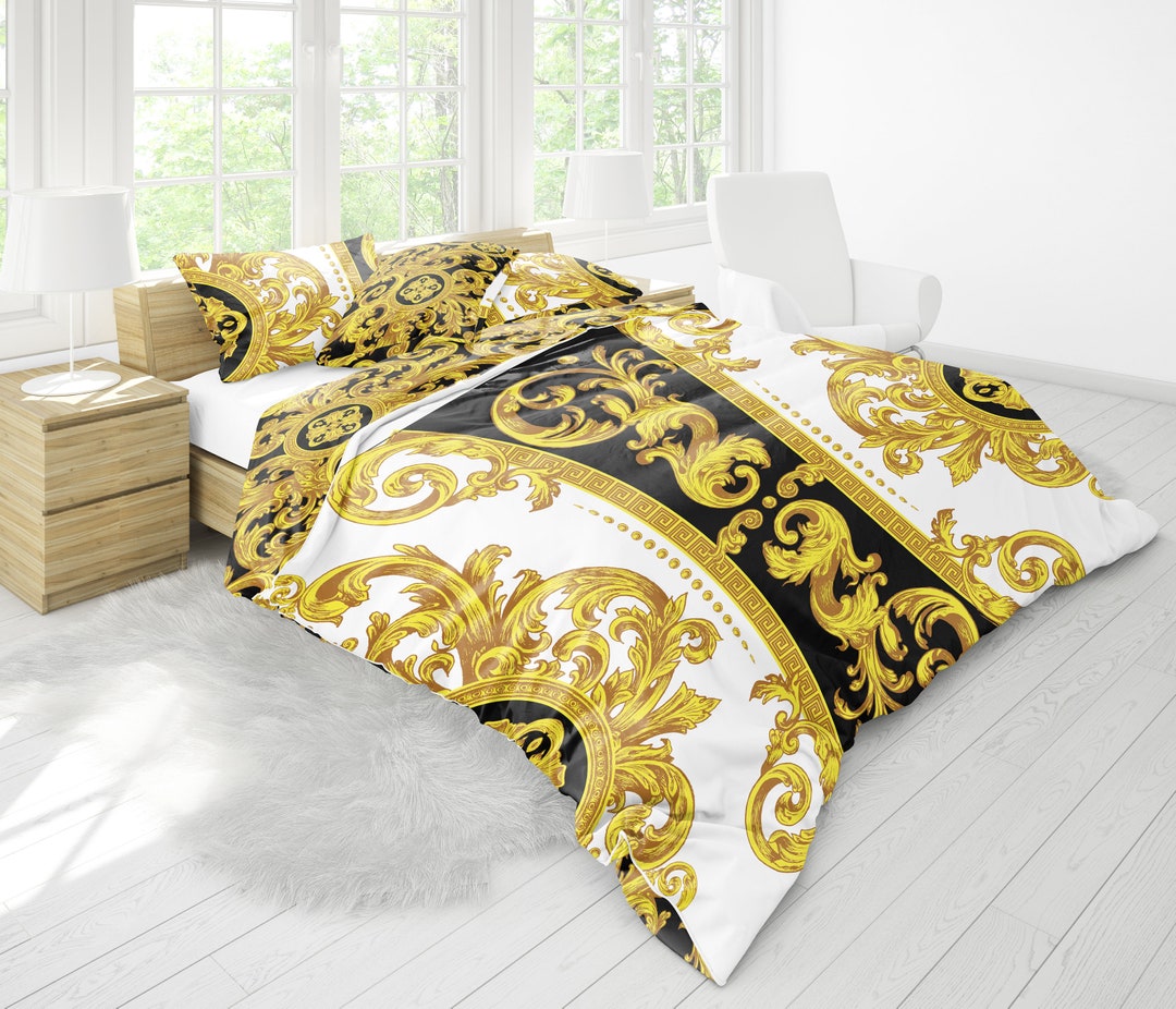 Baroque Greek White Gold Personalised Design Duvet Quilt Cover Bedding ...