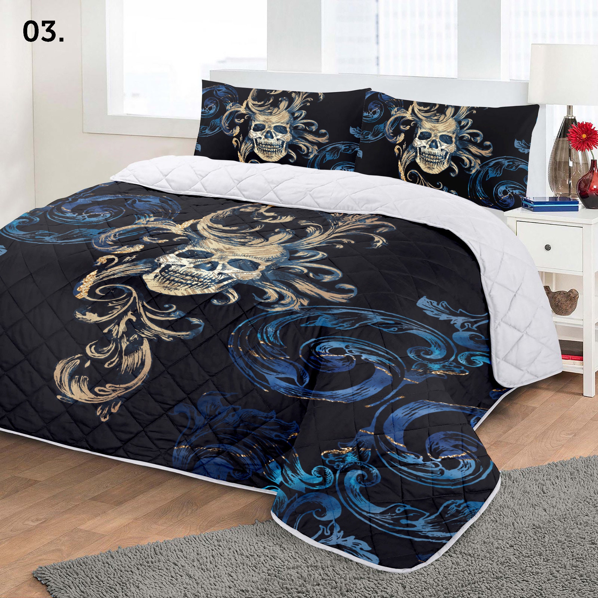 Baroque Skull Gothic Eccentric Personalised Designs Thin Quilt ...