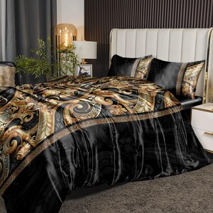 Duvet Cover Set Baroque Black-yellow Bedding Set | the Beauty of Faux ...