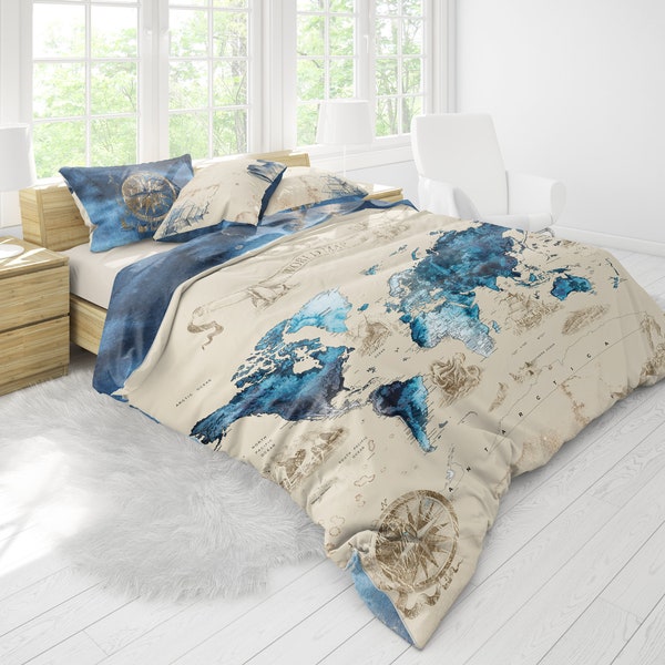 World Map Bedding - Etsy
