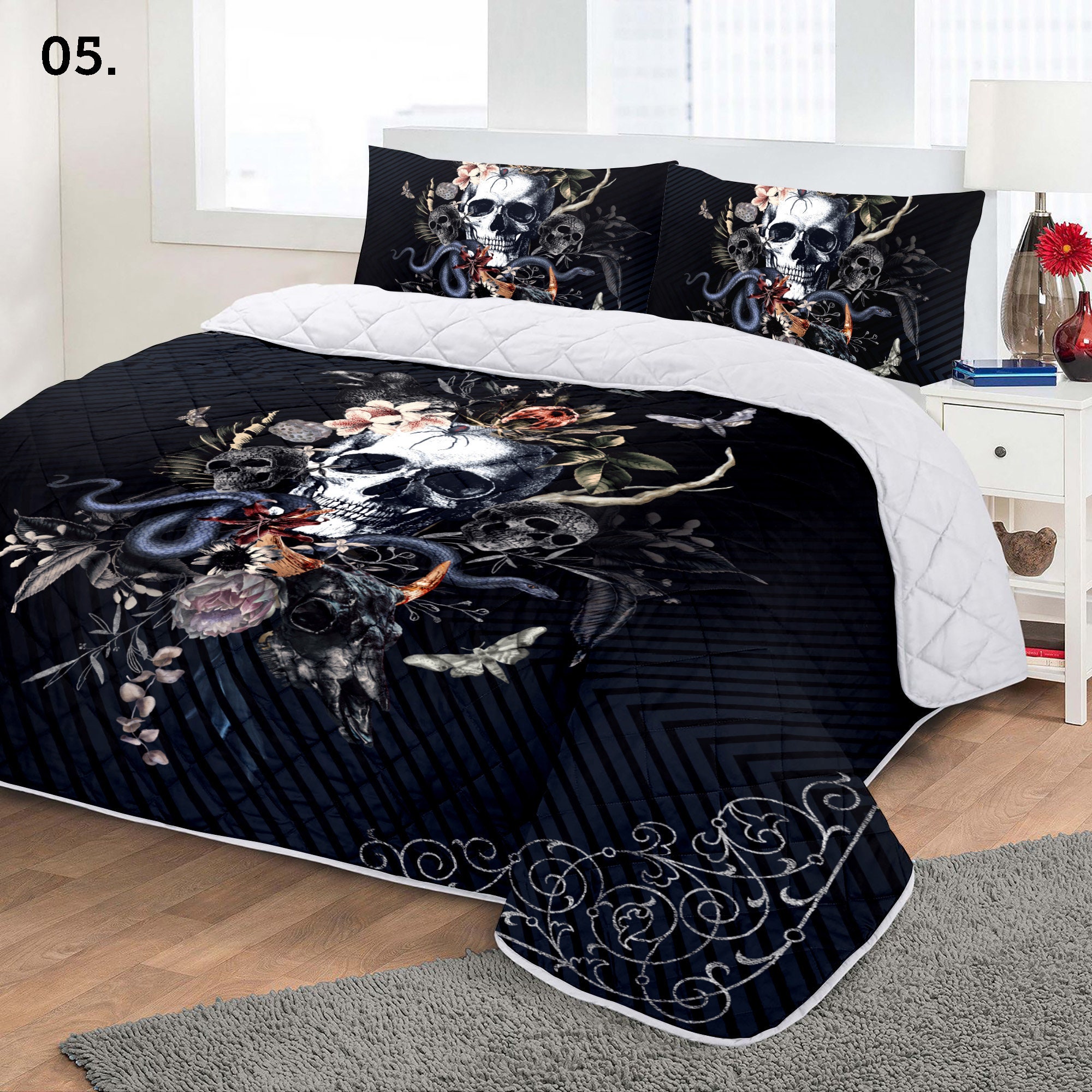 Baroque Skull Gothic Eccentric Personalised Designs Thin Quilt ...