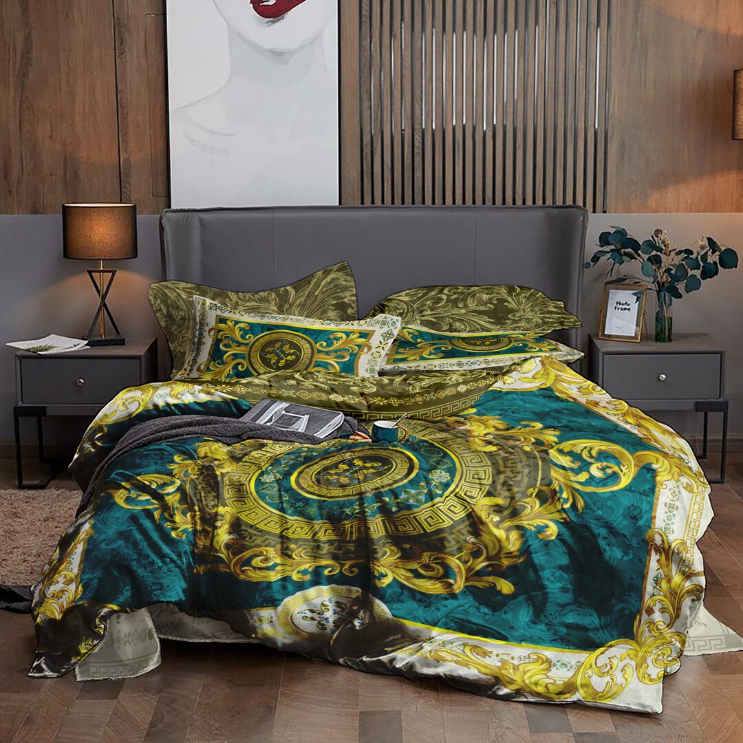Baroque Eccentric Personalised Green-gold Bedding Set Reversible Design ...