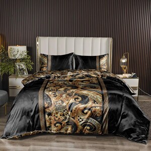 Duvet Cover Set Baroque Black-yellow Bedding Set | the Beauty of Faux ...
