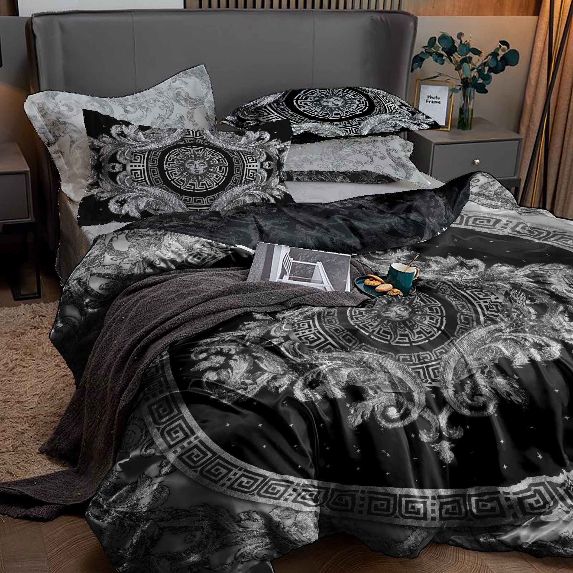 Black and silver queen comforter set store