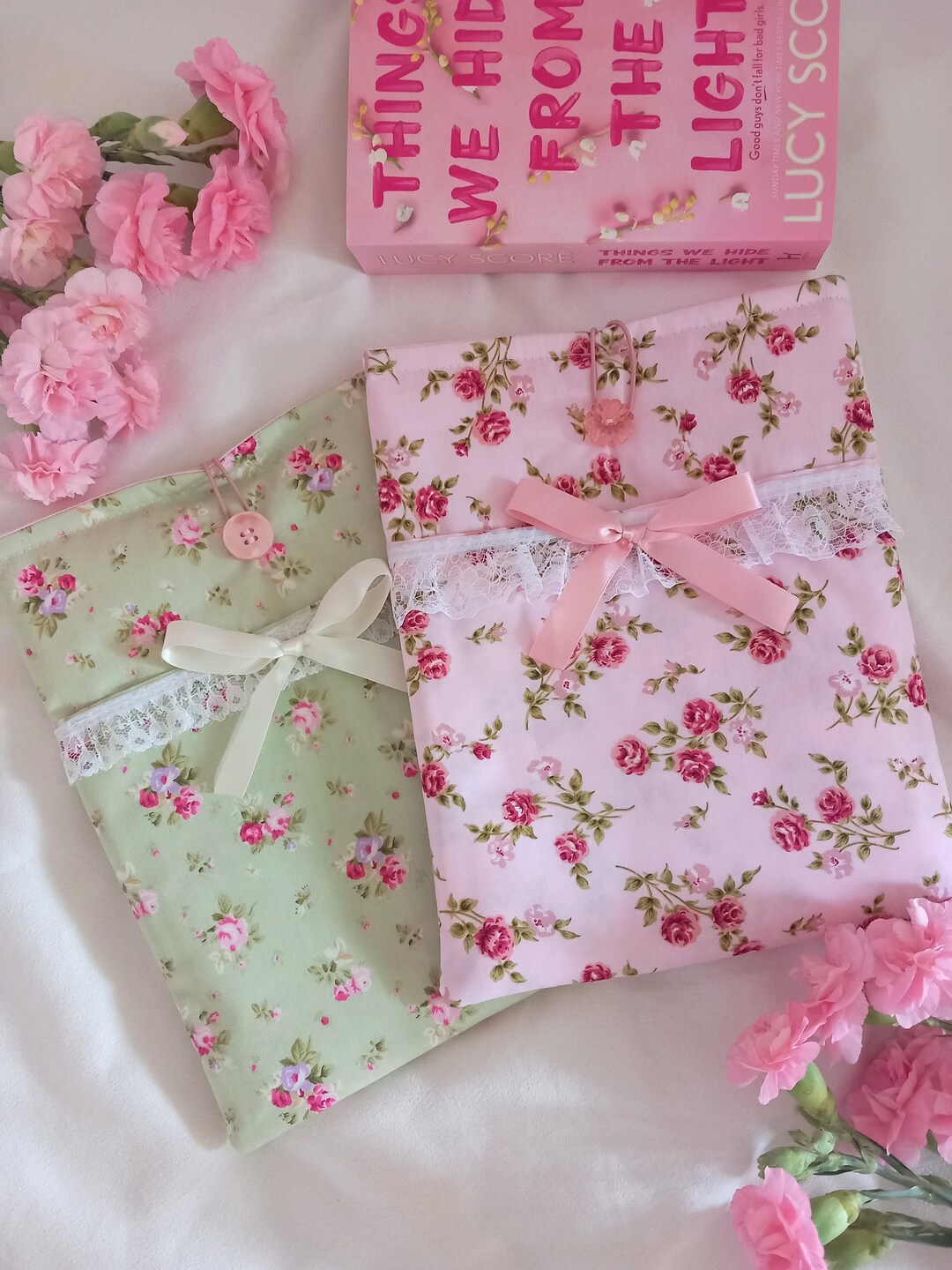 Pink Floral Book Sleeve: Cotton Book Cover With Lace Trim - Etsy