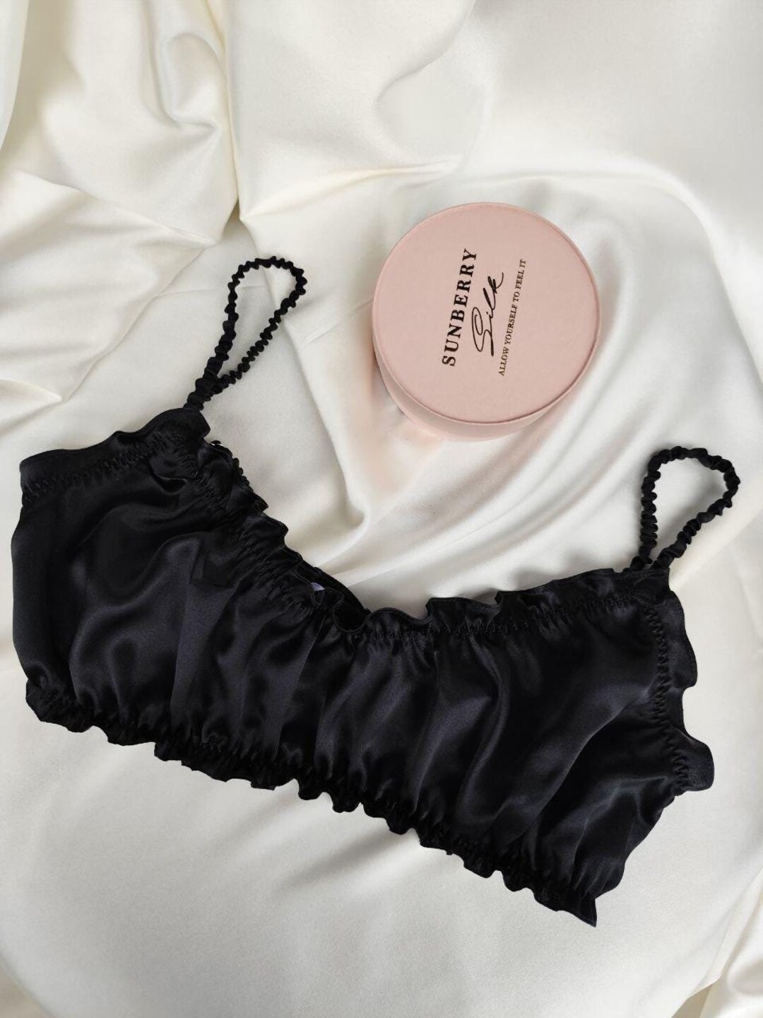 Black Silk Bra for Women Elegant Ruffled Bralette - Etsy