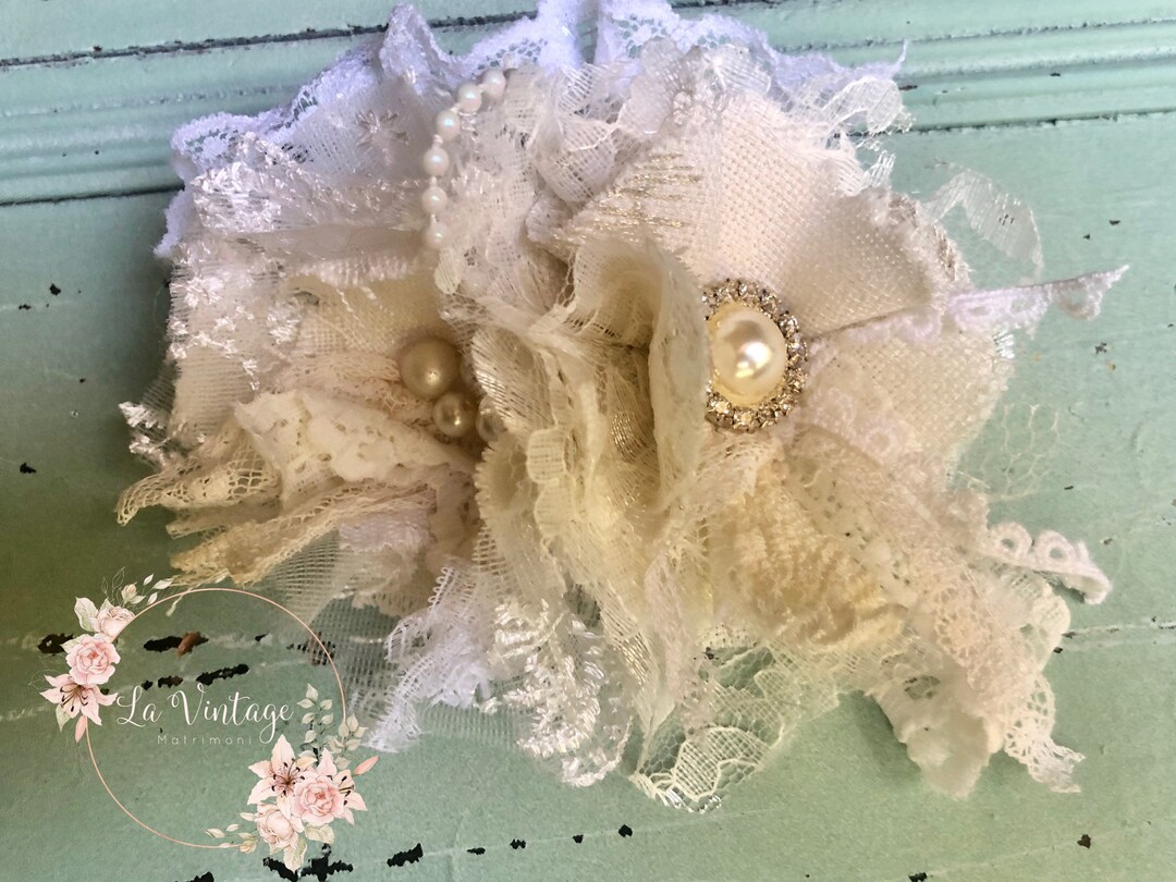Ivory Lace Bridal Garter W Pearls, Bridal Hair Flower, Vintage Wedding ...