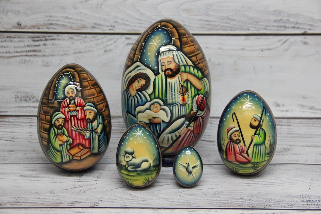 Nativity Nesting Doll Egg Shape 5 Pieces 5.9'' or 15 - Etsy