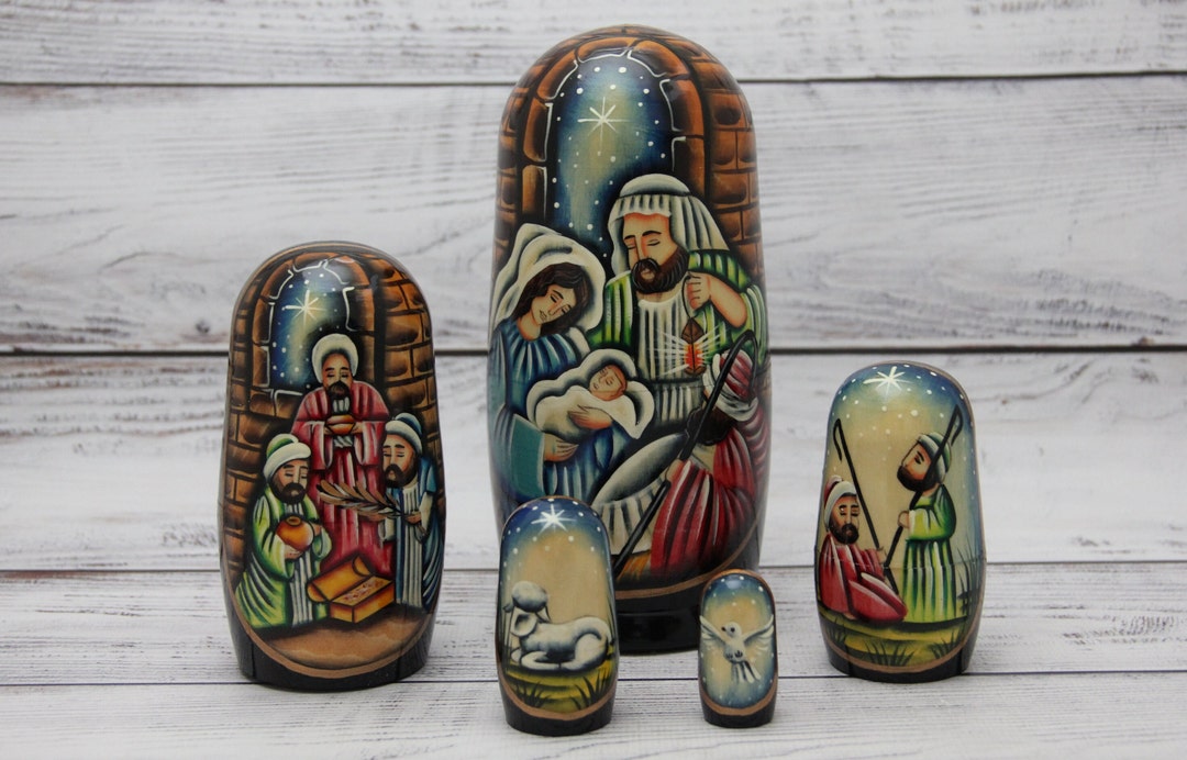 Nativity Ukrainian Nesting Doll 5 Pieces 6.69'' or 17 Cm Wooden ...