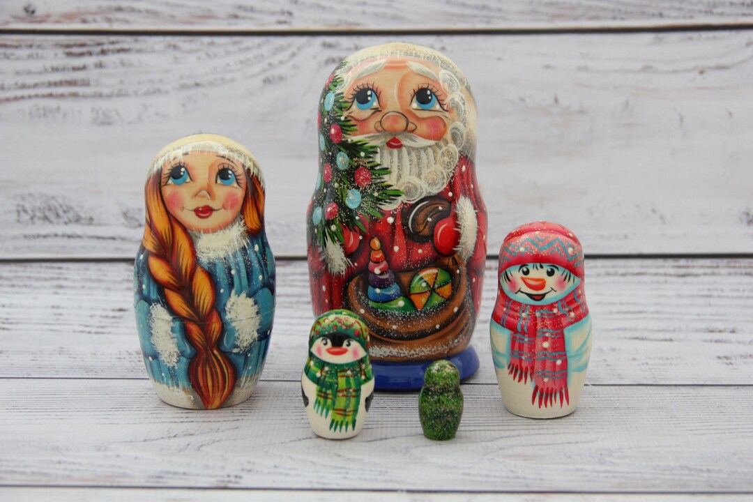 Ukrainian Santa Wooden Nesting Doll 4.72", Hand Painted Father Frost ...