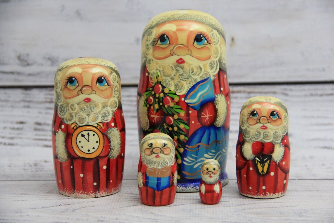 Made in Ukraine Santa Wooden Nesting Doll 4.13", Hand Painted Father ...