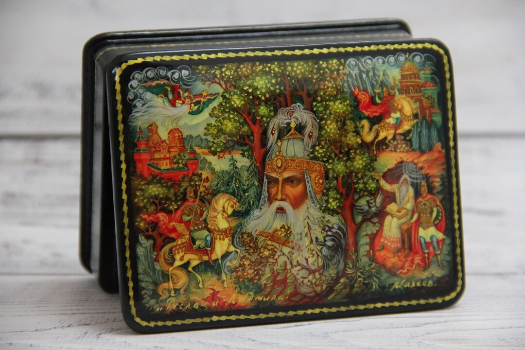 BIG SIZE Ukrainian Lacquer Box, Palekh Art Painting School, Fairy Tale ...