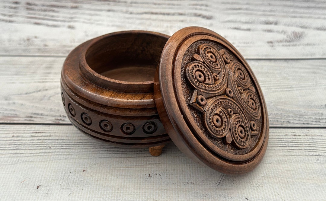 Hand Carved Ukrainian Wooden Jewelry Box Handmade Hand Crafted Walnut ...