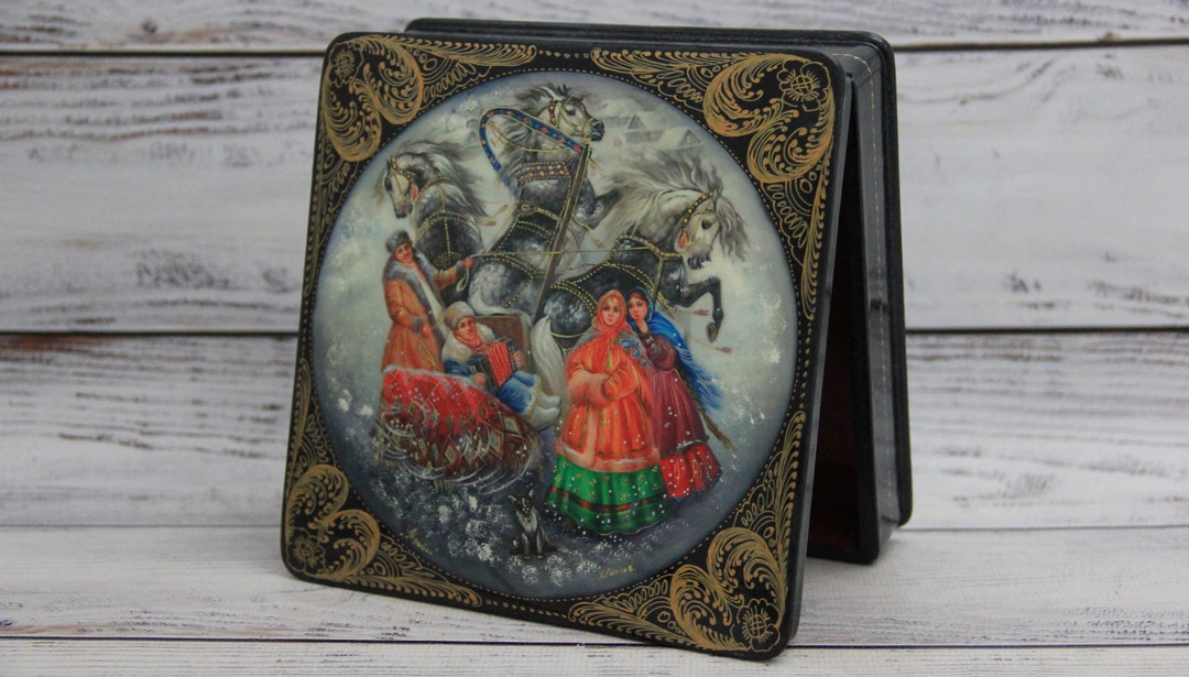 Big Size Ukrainian Lacquer Box, Palekh Art Painting School, Fairy Tale ...