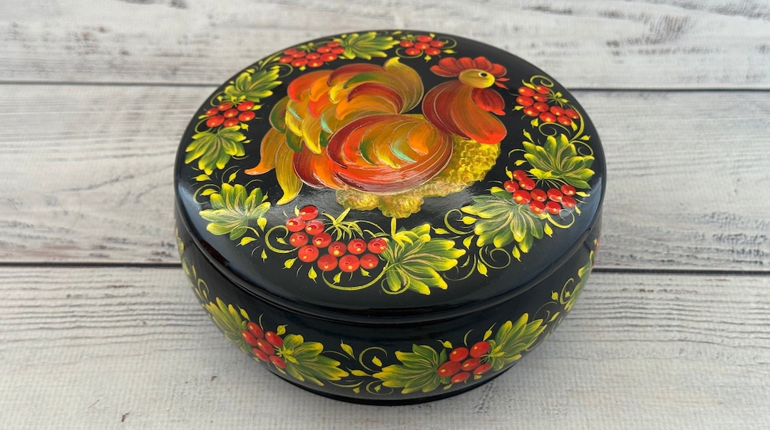Ukrainian Lacquer Box, Petryakovka Art Painting School, flowers ...