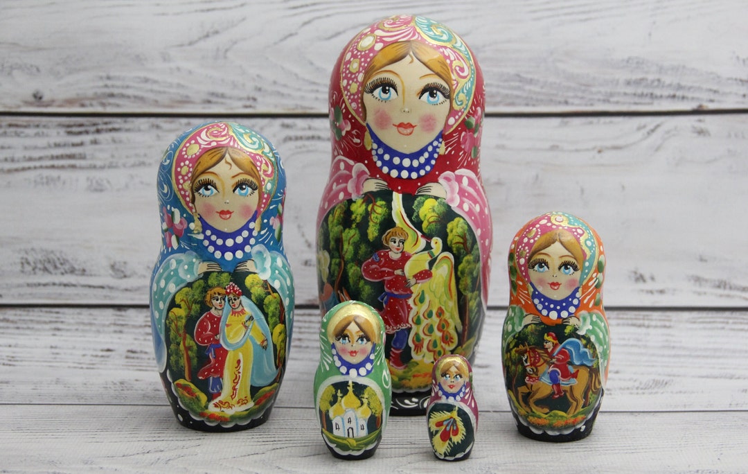 Fairy Tales Hand Painted Nesting Doll 5 Pieces, Ukrainian Doll 6.49 ...