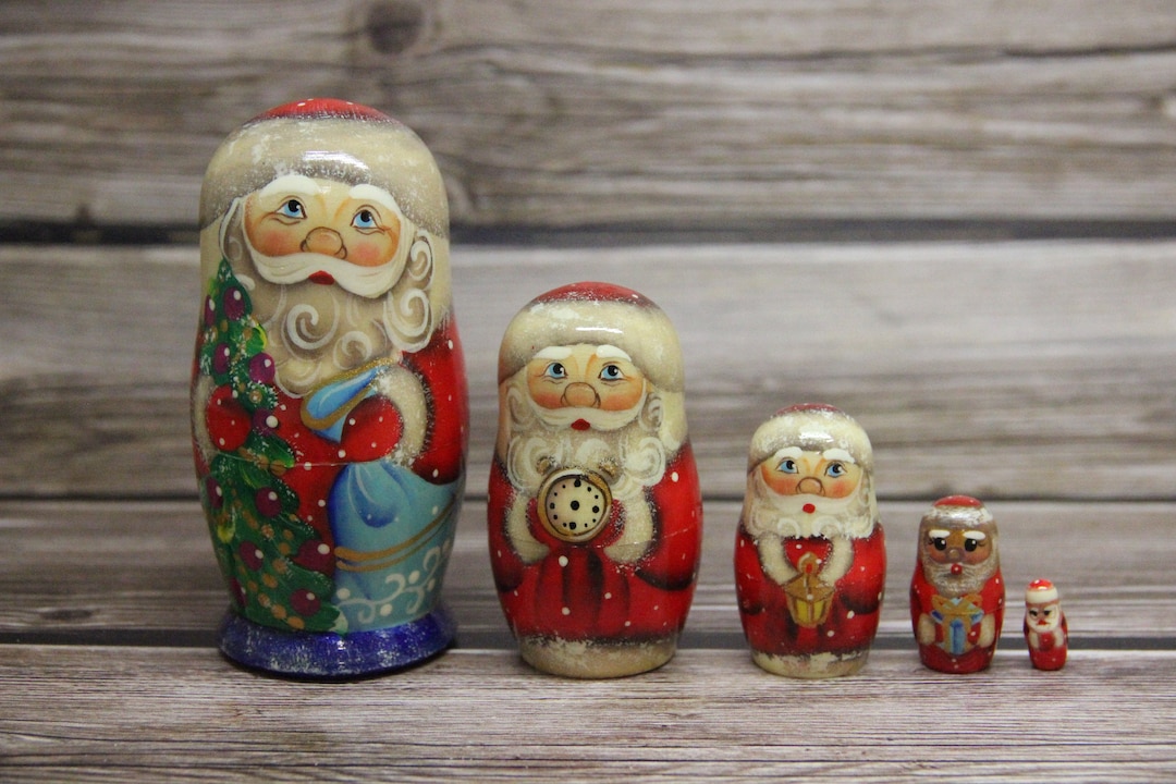 Made in Ukraine Santa Wooden Nesting Doll 4.13, Hand Painted Father ...