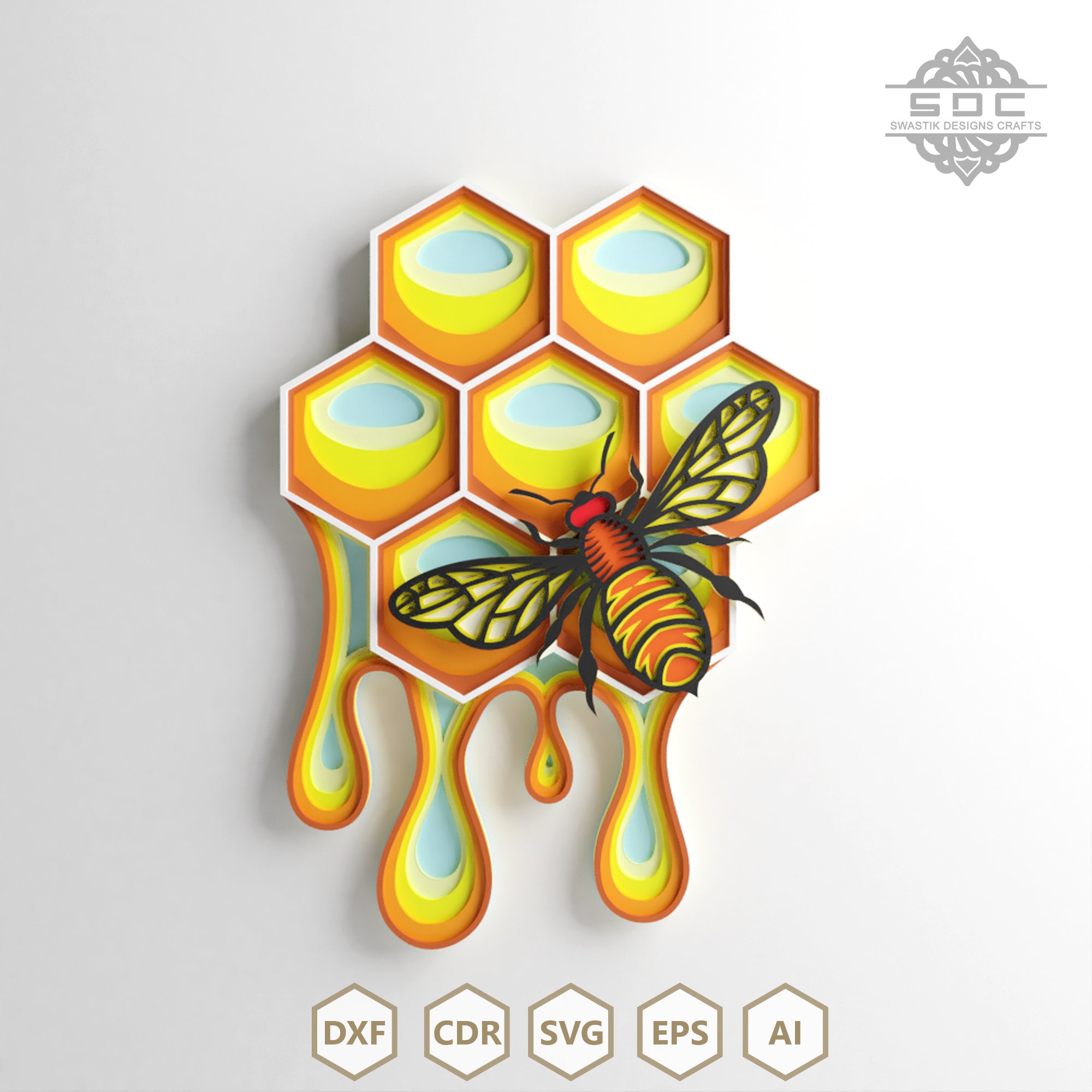 Multilayer File Bee Honeycomb Mandala DXF Files Svg Template for Laser ...