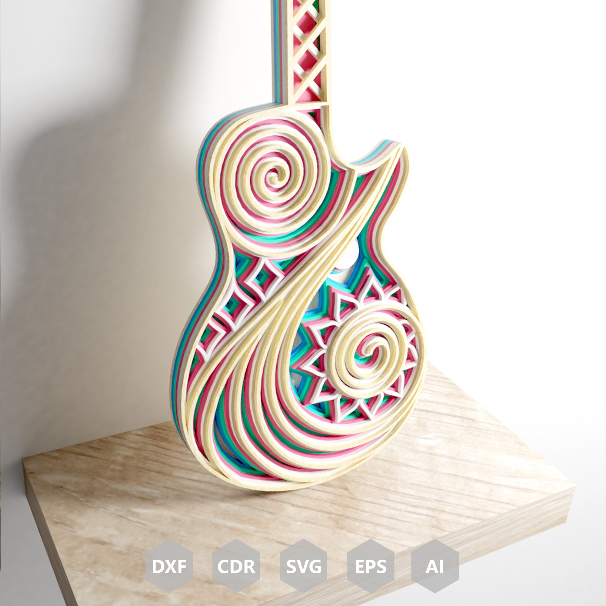 Multilayer Guitar Mandala/3d Layered Guitar/dxf Files/cnc Wood Cutting ...