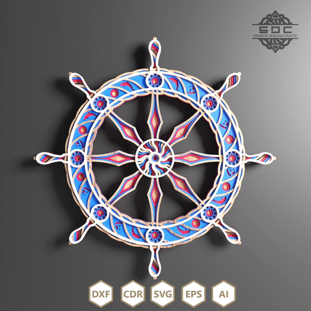 Multilayer File Ship Steering Wheel Mandala DXF Files Svg Template for ...