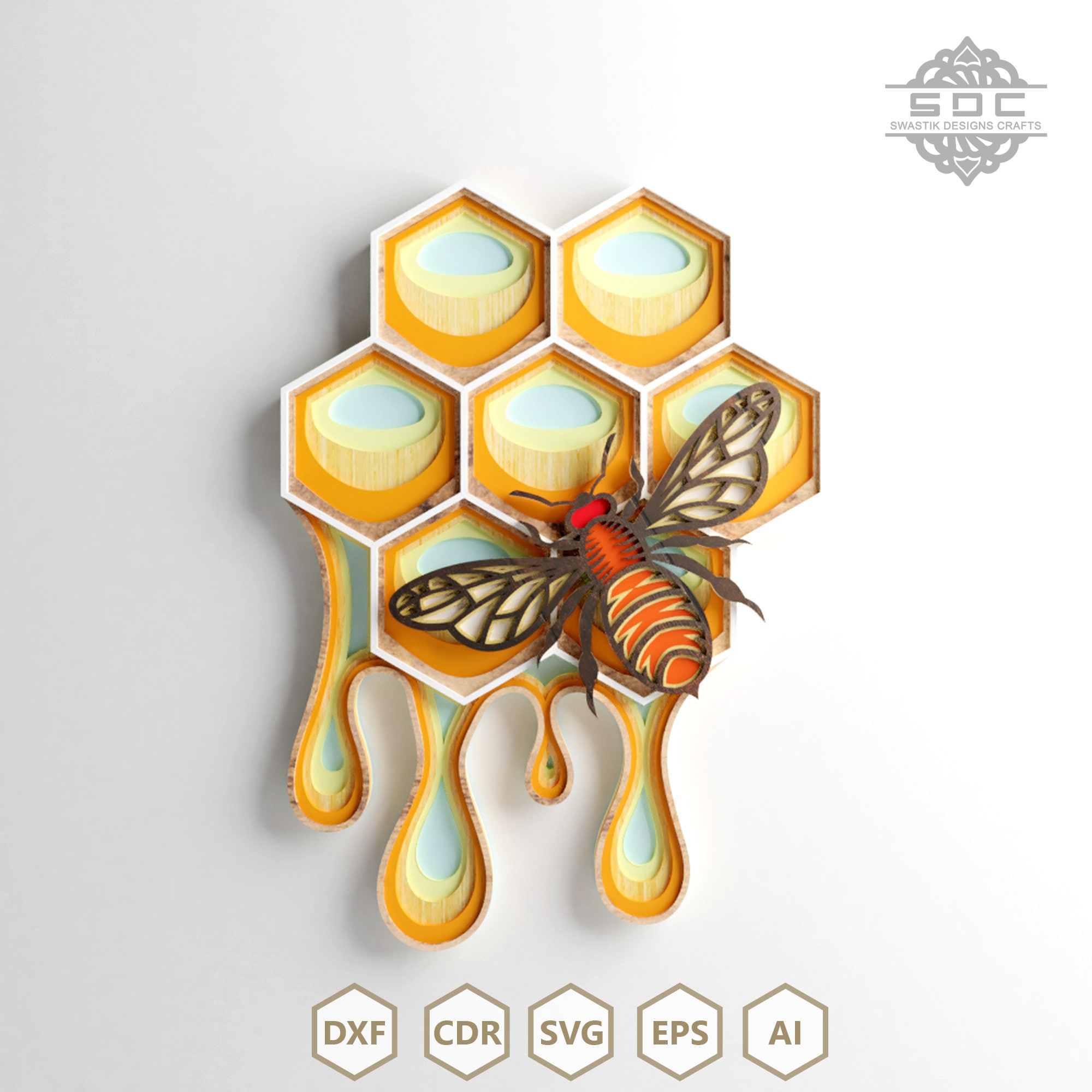Multilayer File Bee Honeycomb Mandala DXF Files Svg Template for Laser ...