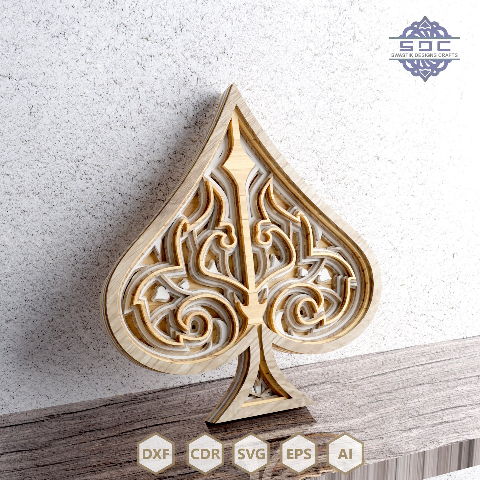 MULTILAYER ACE of SPADE Dxf Files Wallart for Lasercutting or Scrollsaw ...