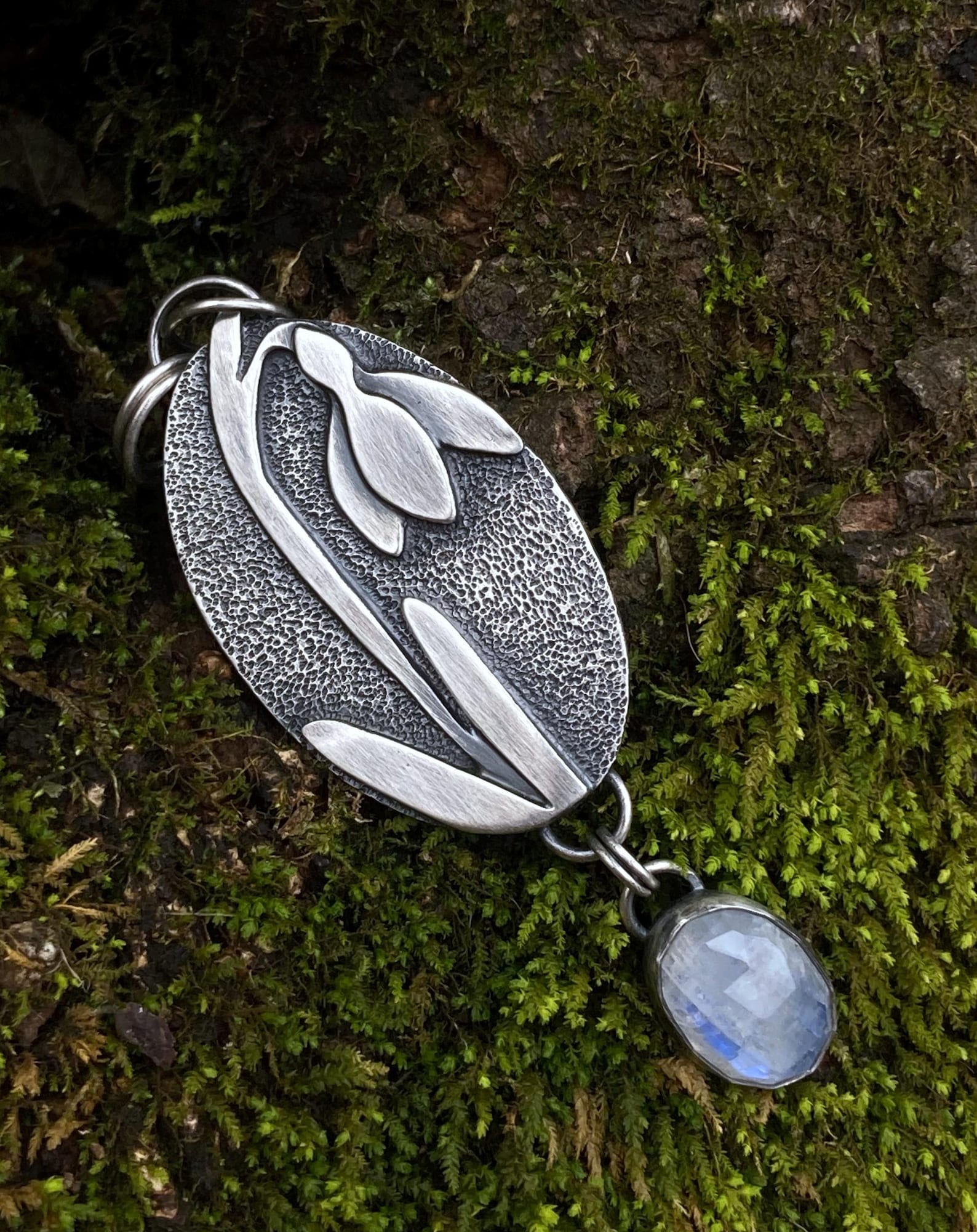 Moonstone With Flower Sterling Silver Necklace, Rainbow Moonstone and ...
