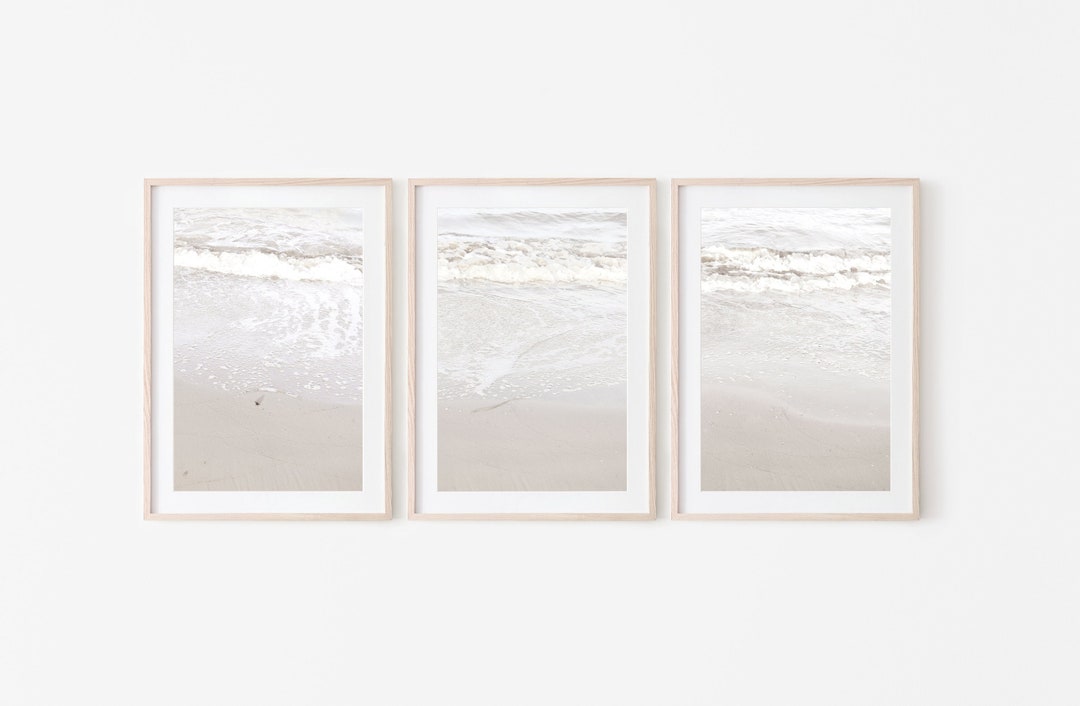 Neutral Ocean Waves Print Set of 3, Coastal Beach Wall Art (digital ...