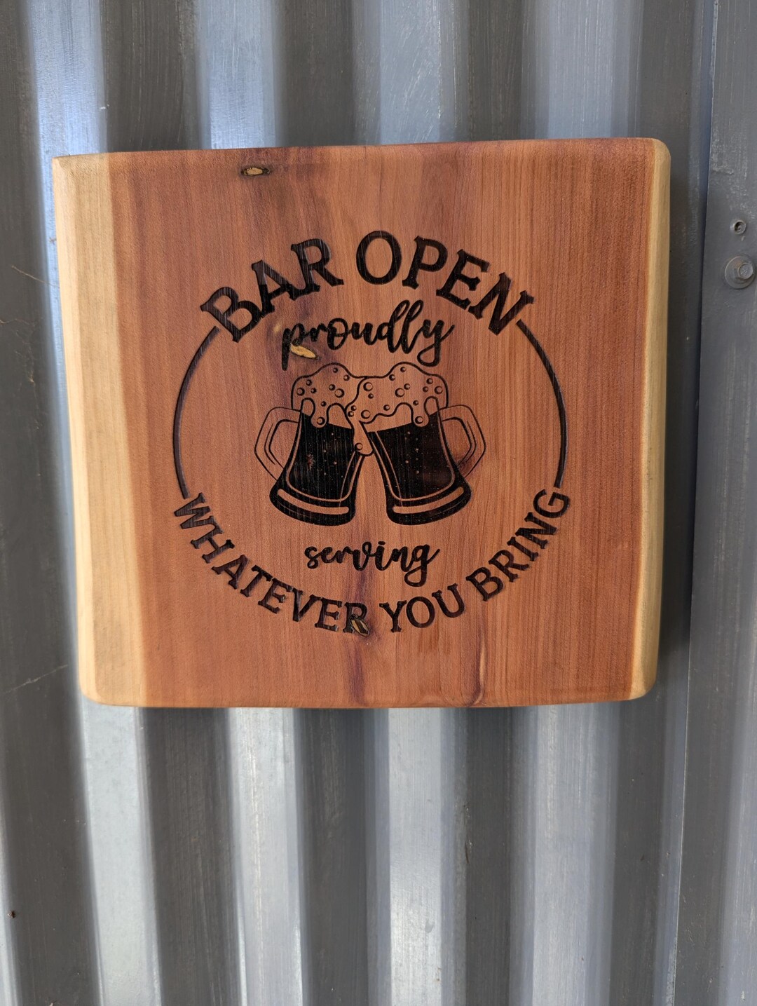 Bar Open Sign - Wooden Sign - Live Edge Cedar / Personalized Laser ...