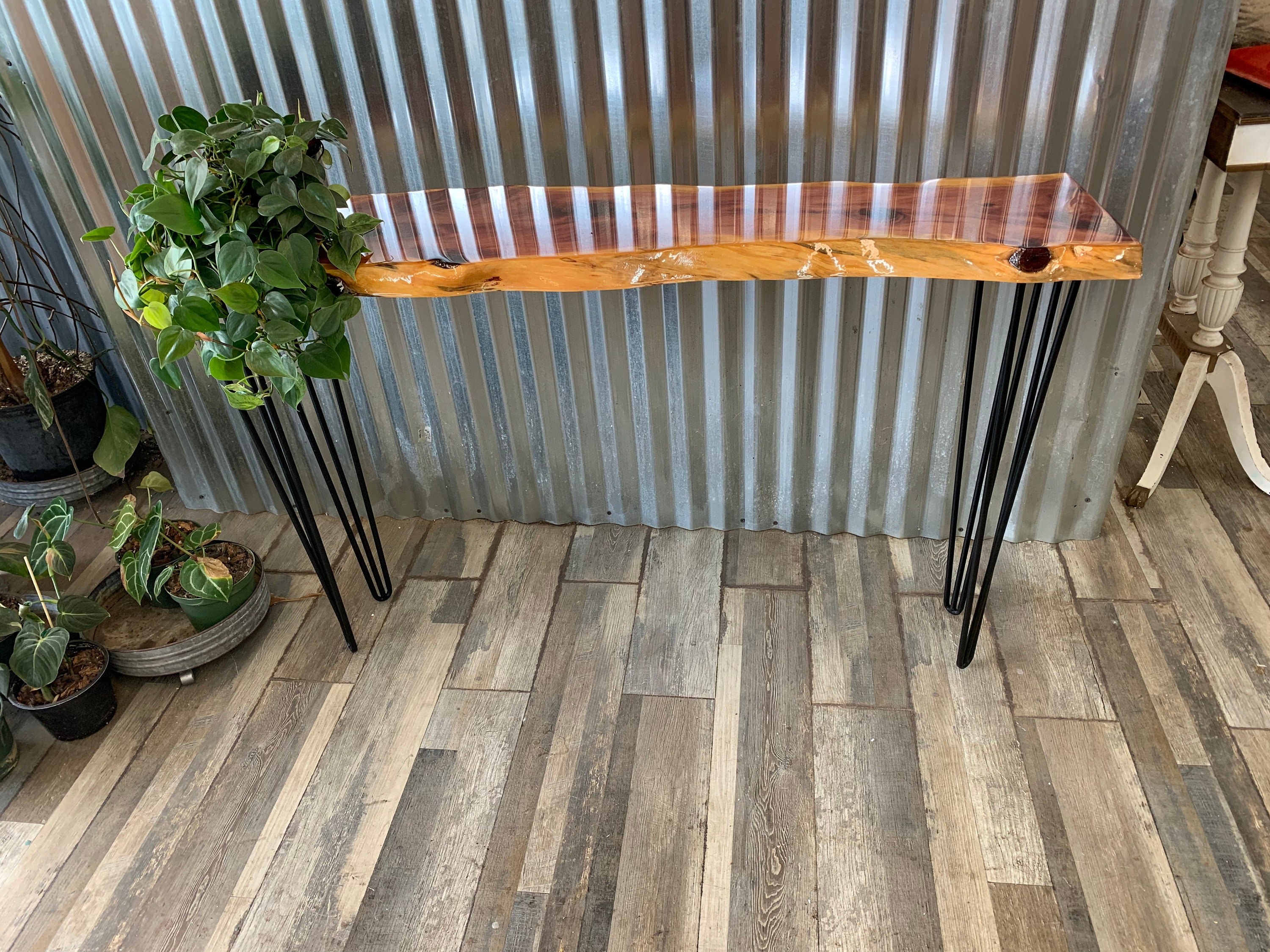 Entryway Table Cedar Live Edge Epoxy Beautiful / Satin or Gloss / Shelf ...