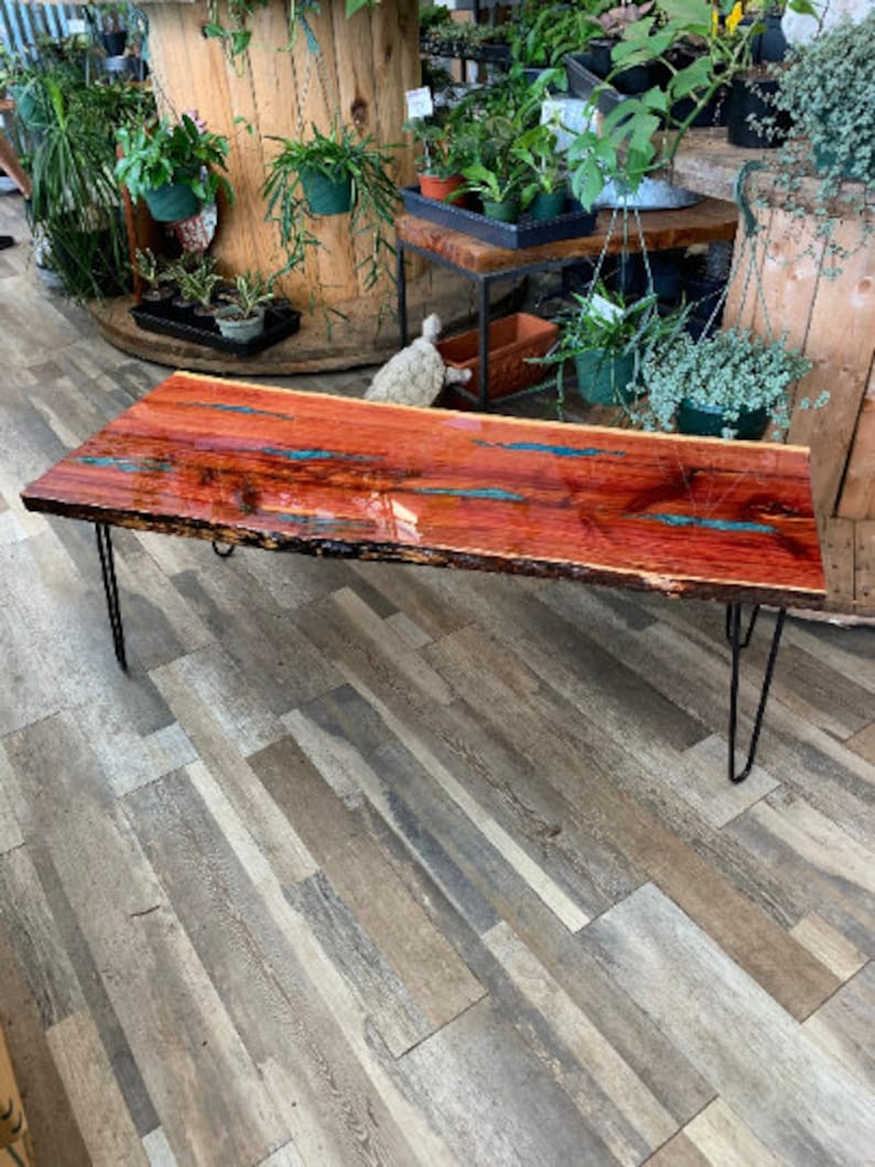 Live Edge Epoxy River Table / Bench Cedar Coffee 48in | Etsy