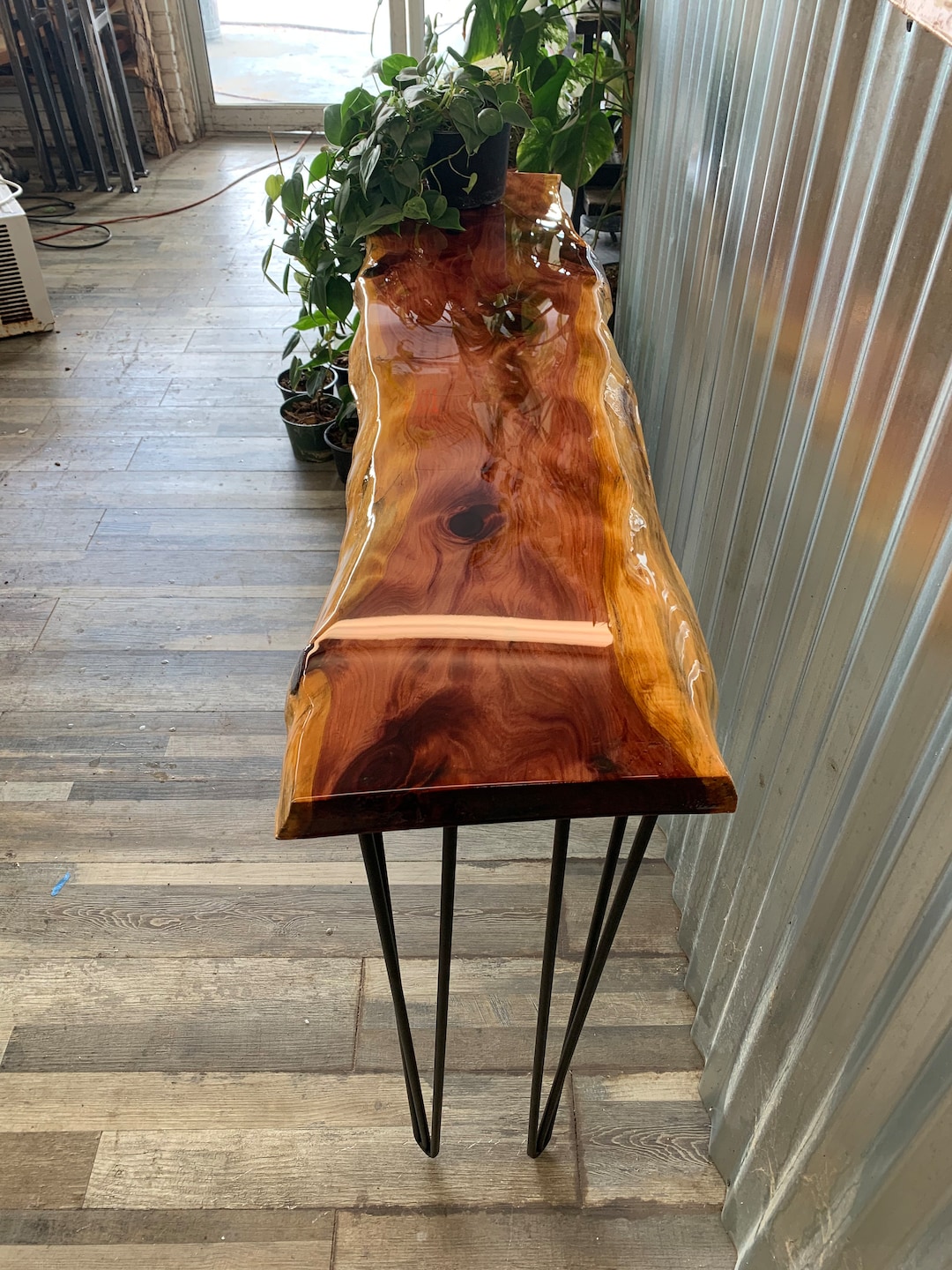 Entryway Table Cedar Live Edge Epoxy Beautiful / Satin or Gloss / Shelf ...
